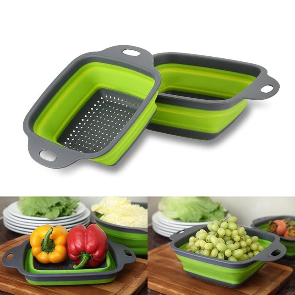 Foldable Silicone Square Drain Basket Collapsible Kitchen Organizer ...